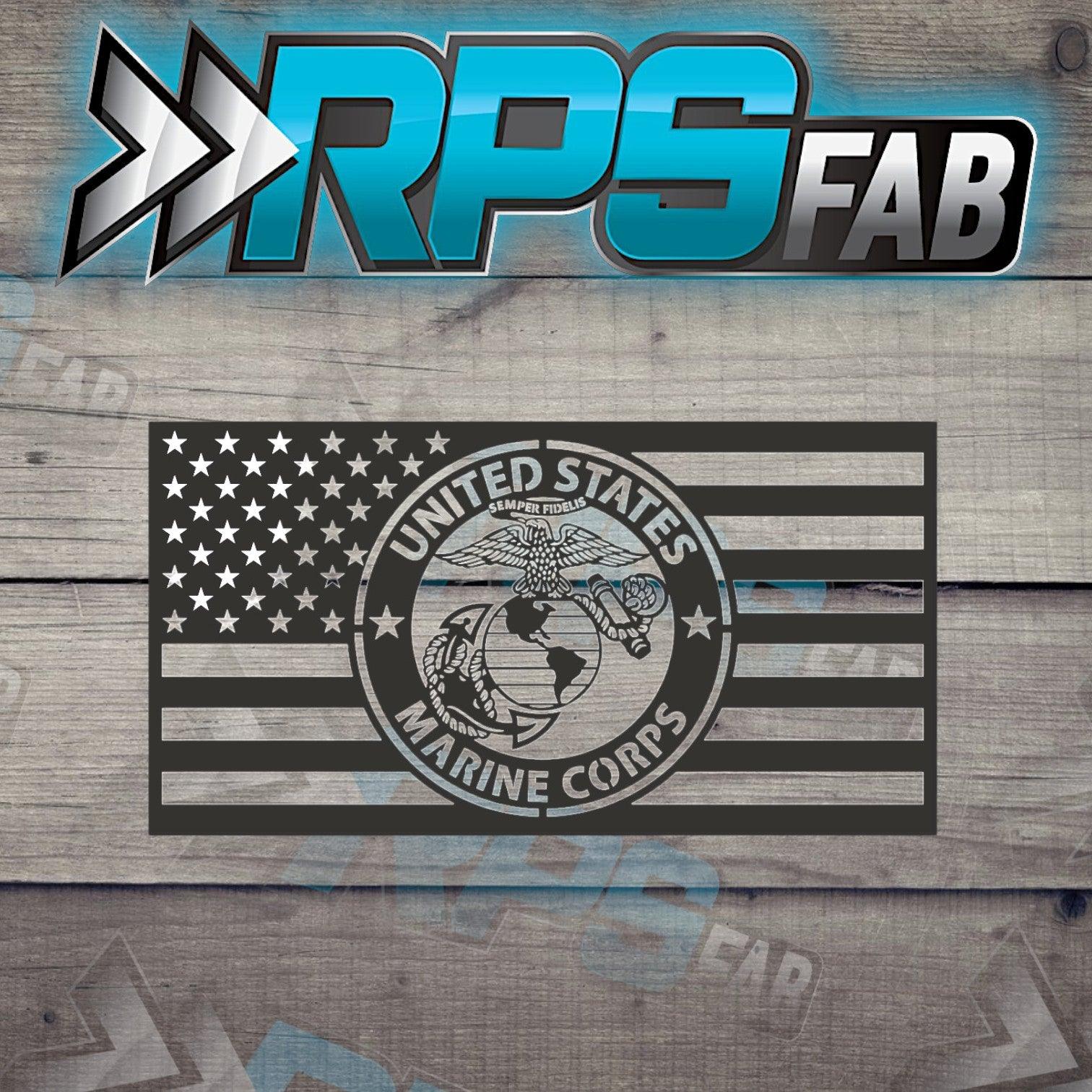 United States Marine Emblem and Flag Metal Art Sign V2 – RPS Fab